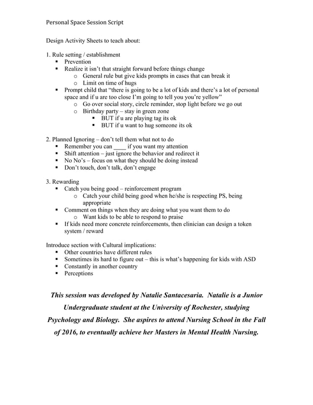 Personal Space Intervention Plan, Script | PDF | Parenting Babies and ...