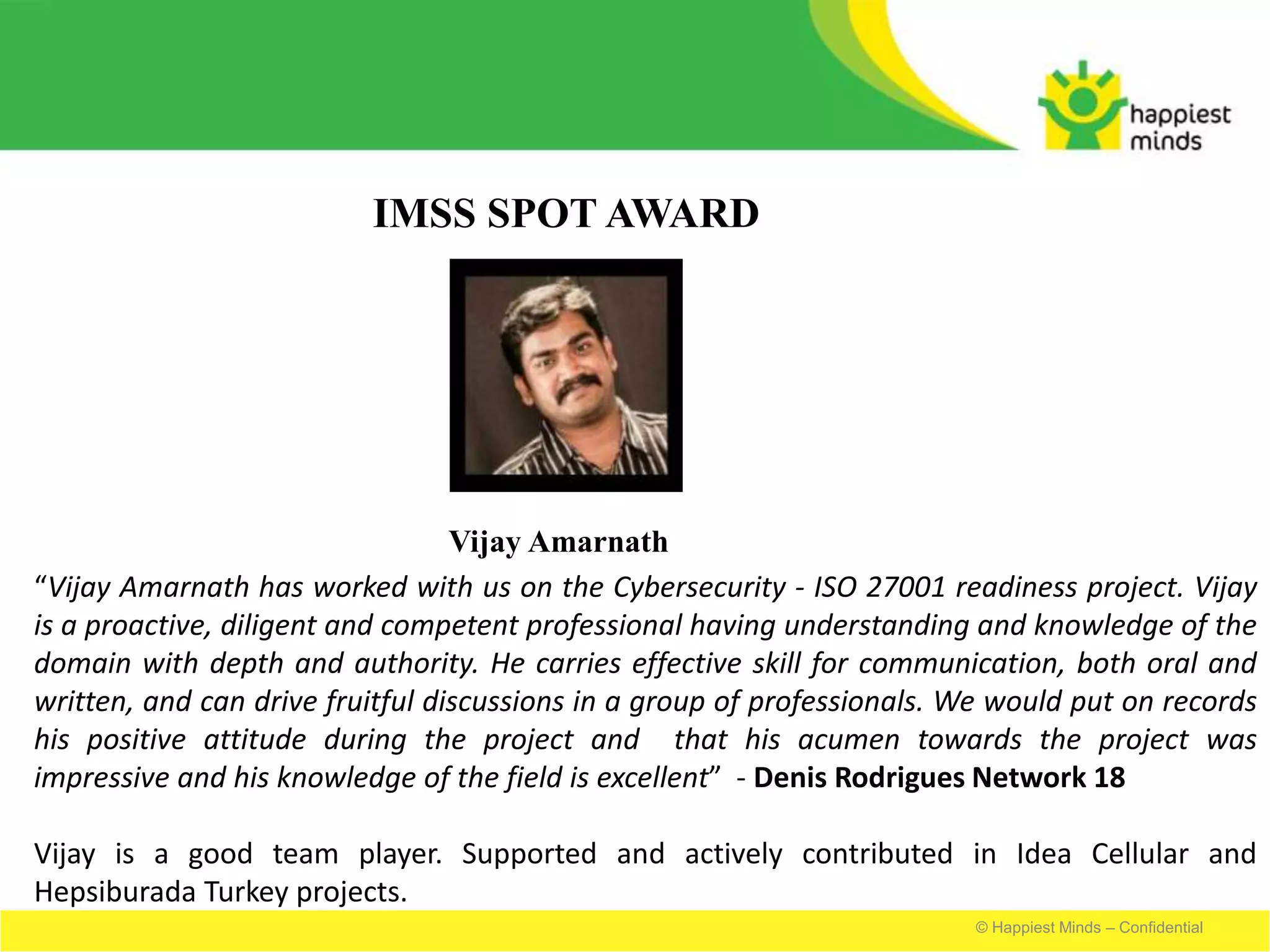 SPOT award -Vijay A | PPT