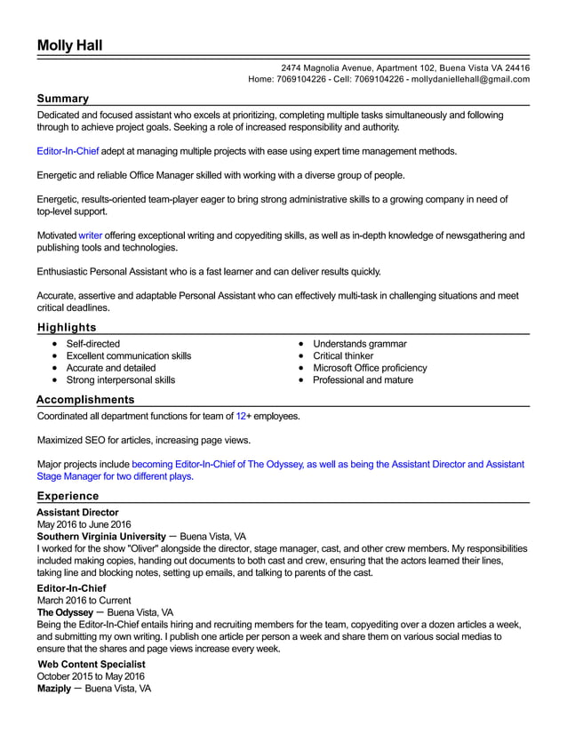 Molly Hall Resume 1 | PDF | Education