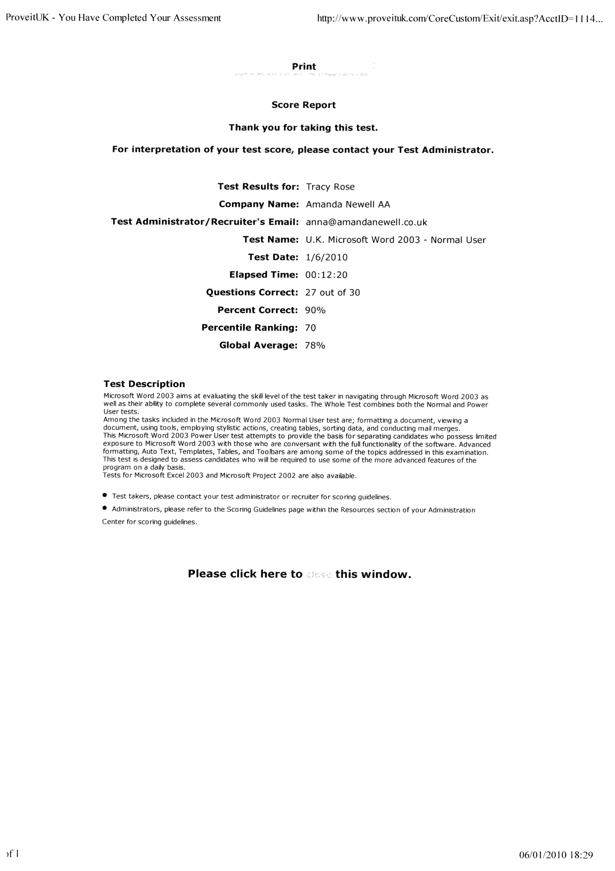ProveIt Test Results - Jan 2010 | PDF