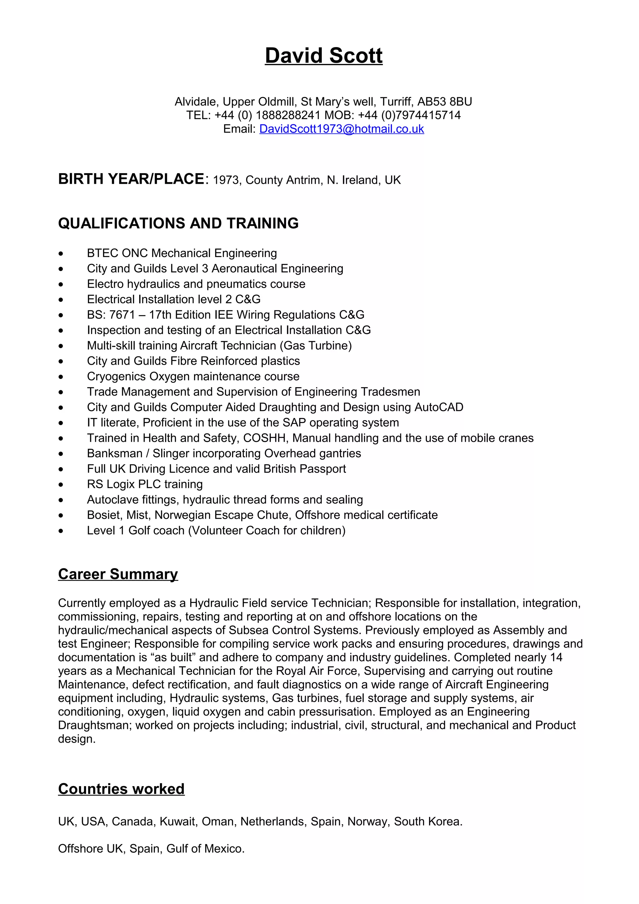 David Scott CV 2016 | DOC