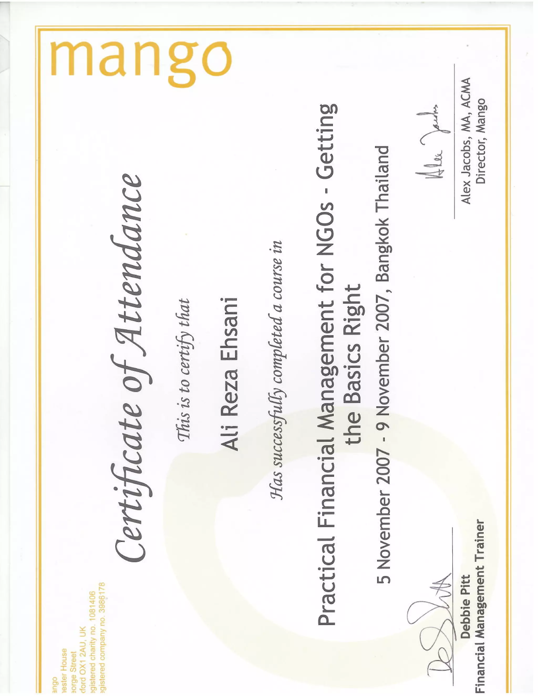MANGO Training Certificate | PDF