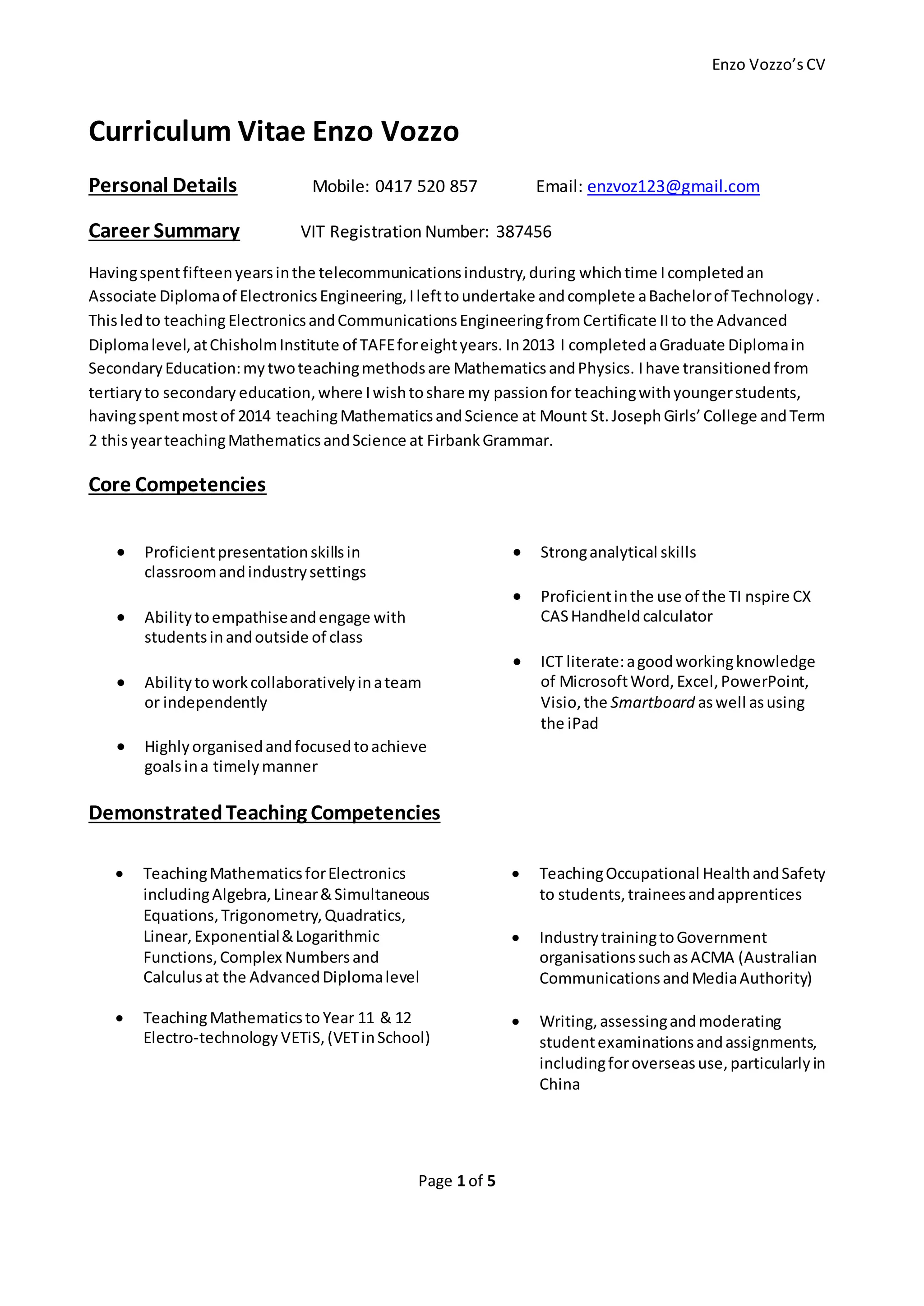 Enzo Vozzo's CV 2015 5p | DOCX