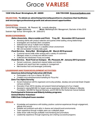 Grace Varlese Resume | PDF