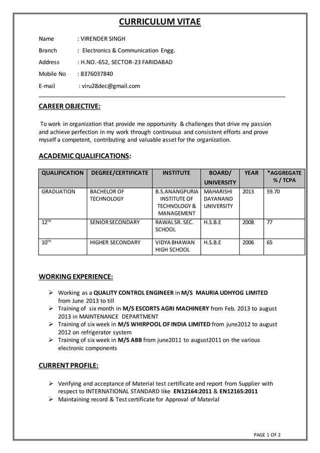 virenderECE cv | DOCX