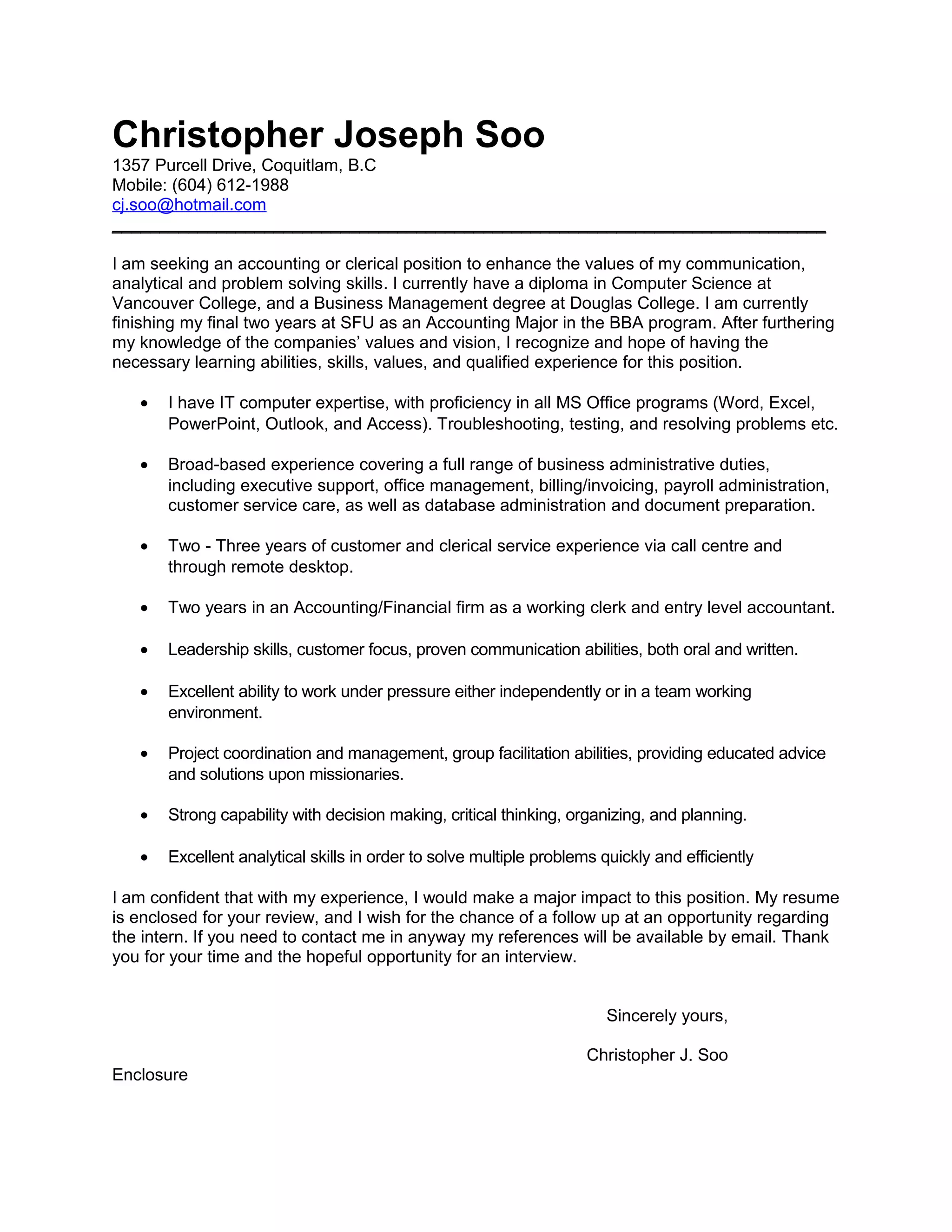 Christopher Soo's Cover Letter | DOC
