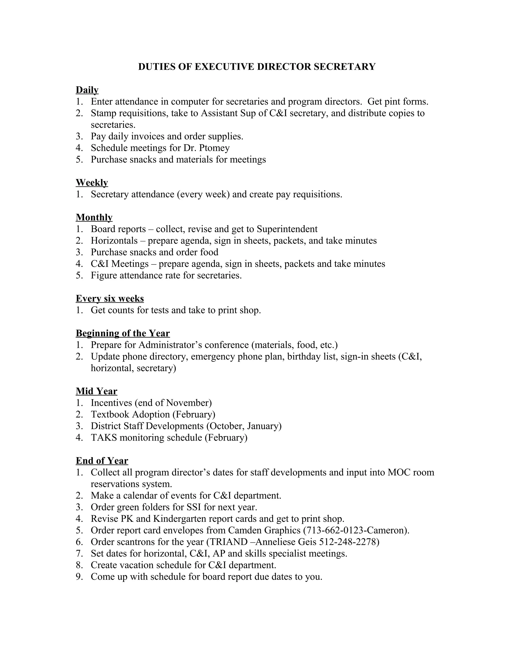 DUTIES OF EXECUTIVE DIRECTOR SECRETARY | DOC