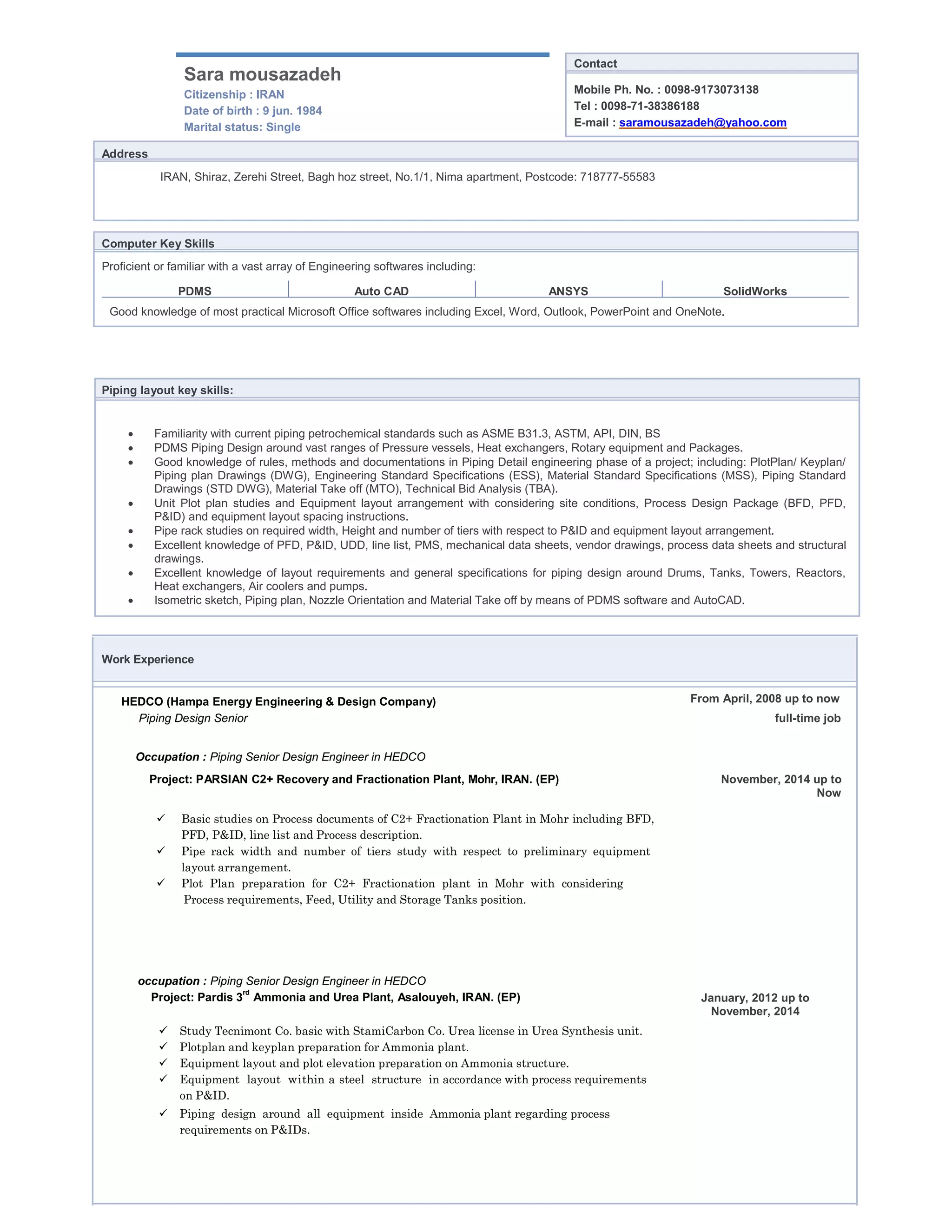 CV- sara mousazadeh2 | PDF | Civil Engineering Industry | Industries