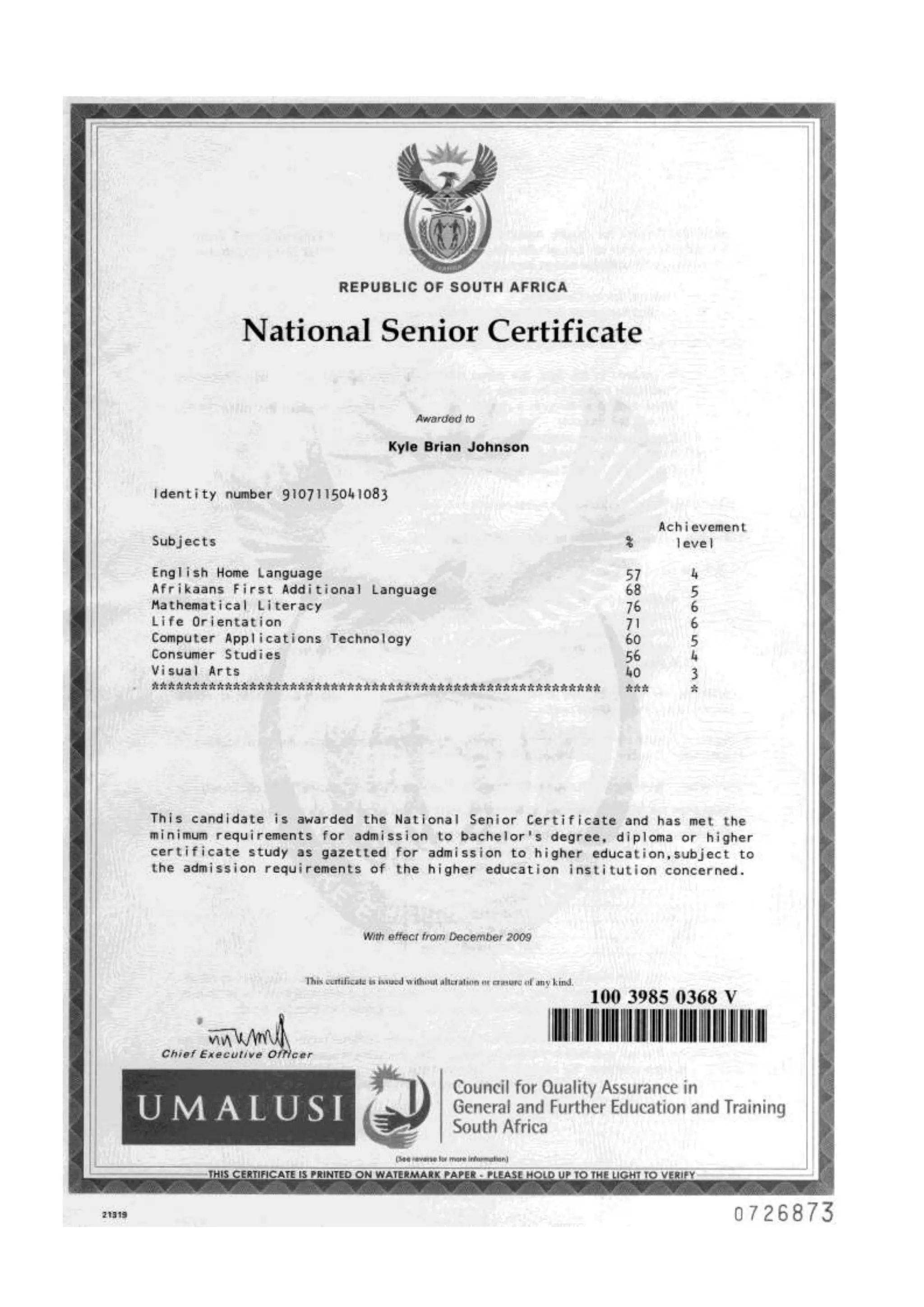 National Senior Certificate | PDF