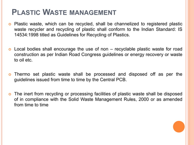 Plastic Waste Management Rules 2016 | PPTX | Environmental Services ...