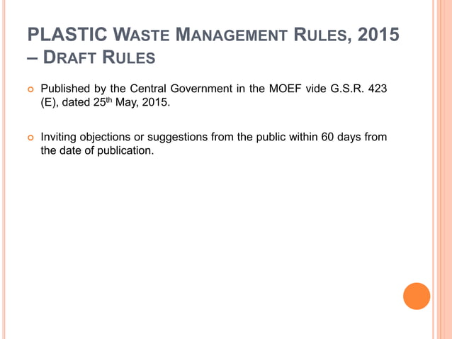 Plastic Waste Management Rules 2016 | PPTX | Environmental Services ...