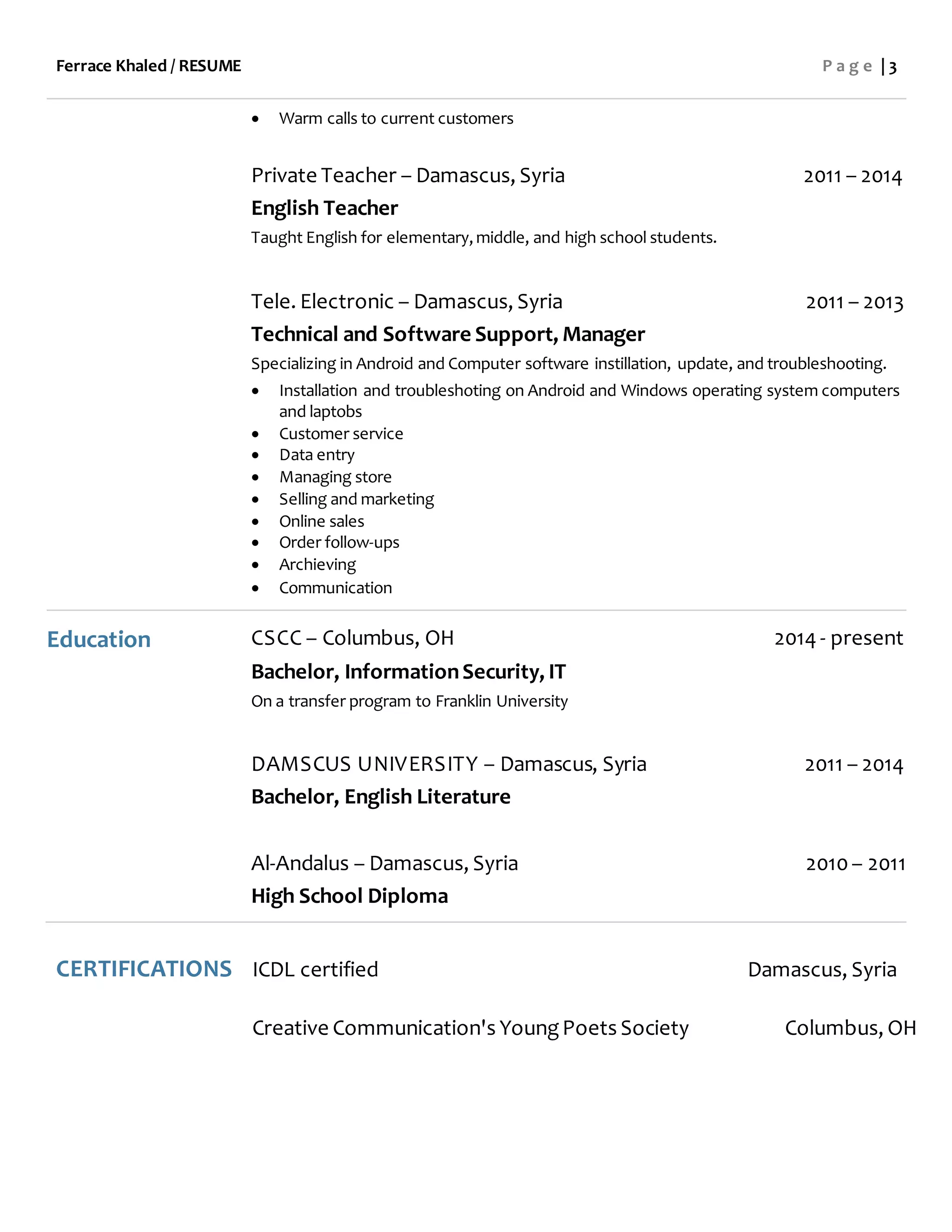 Ferrace Khaled New Resume | DOCX