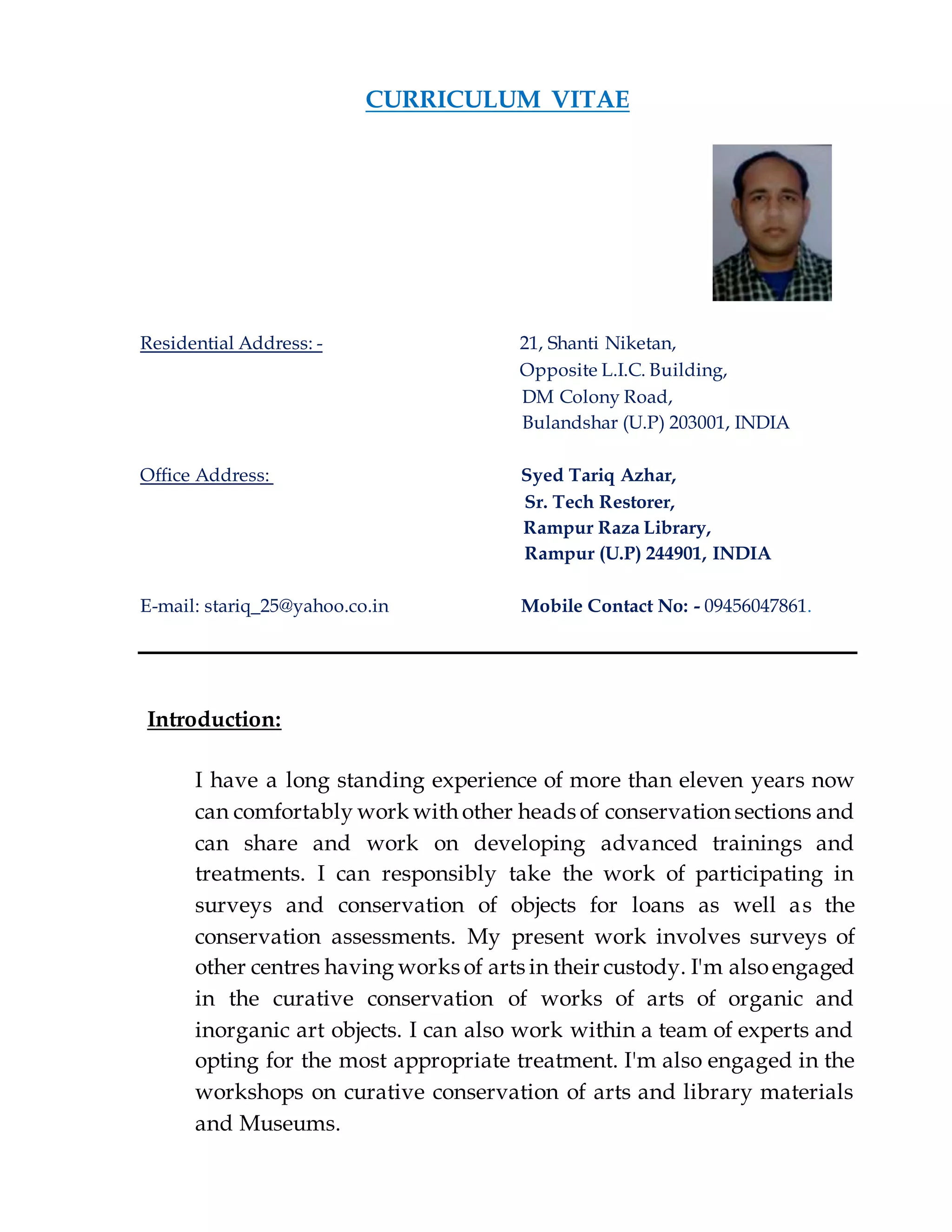 cv of syed Tariq azhar update | PDF