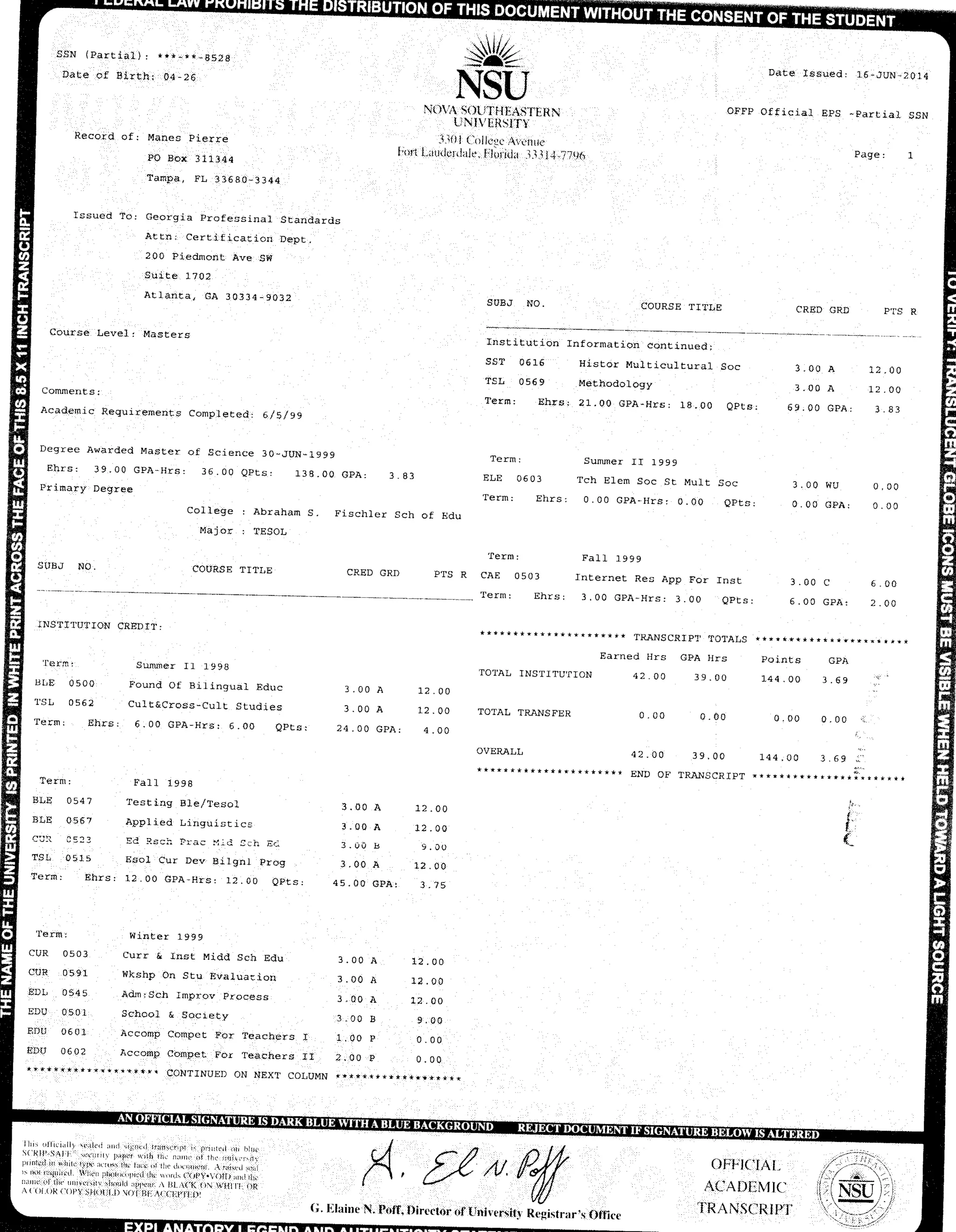NSU_graduate_transcripts_Pierre | PDF