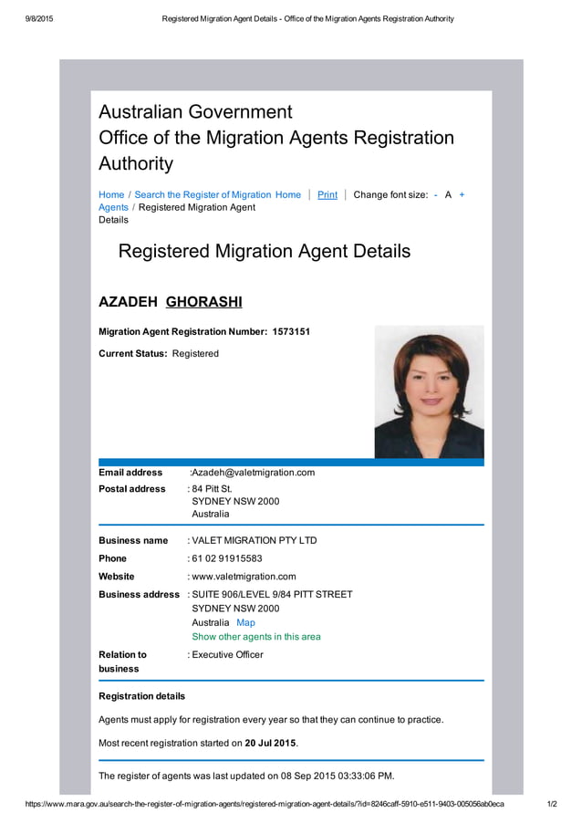 Registered Migration Agent Details - Office of the Migration Agents ...