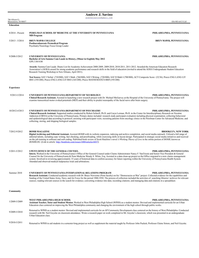 Savino.Andrew.resume | PDF | Postgraduate Education | College Education