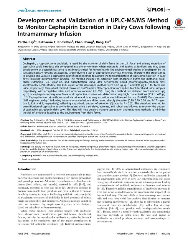 Development and validation of a UPLC-MS:MS method to monitor cephapirin excretion in dairy cows ...