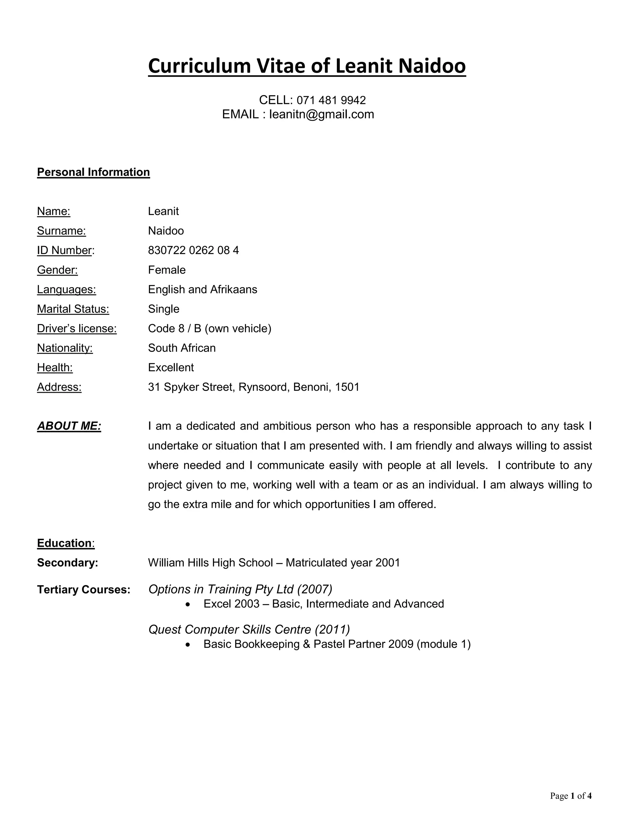 CV Leanit Naidoo | PDF