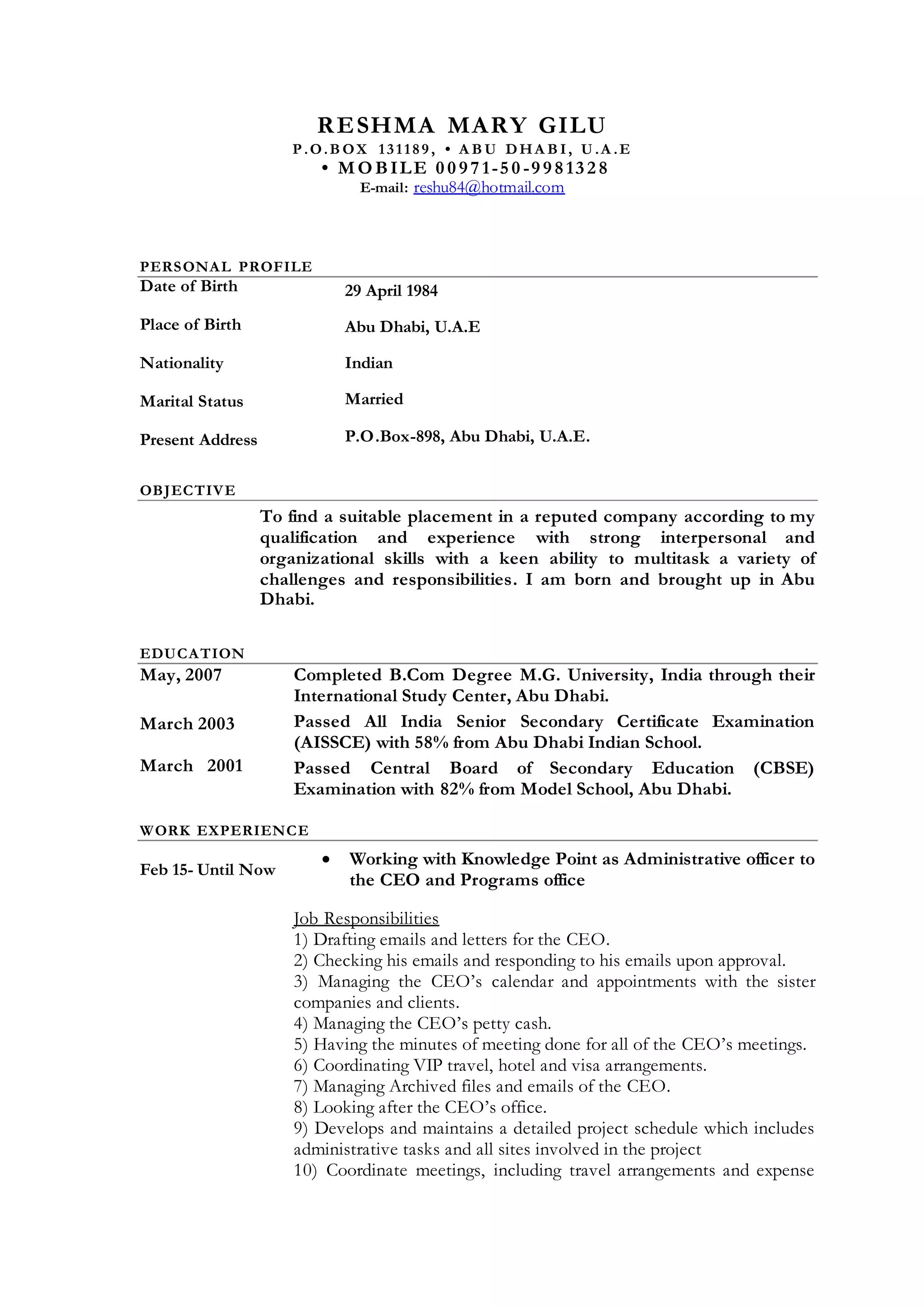 Reshma cv February 2016 | DOCX