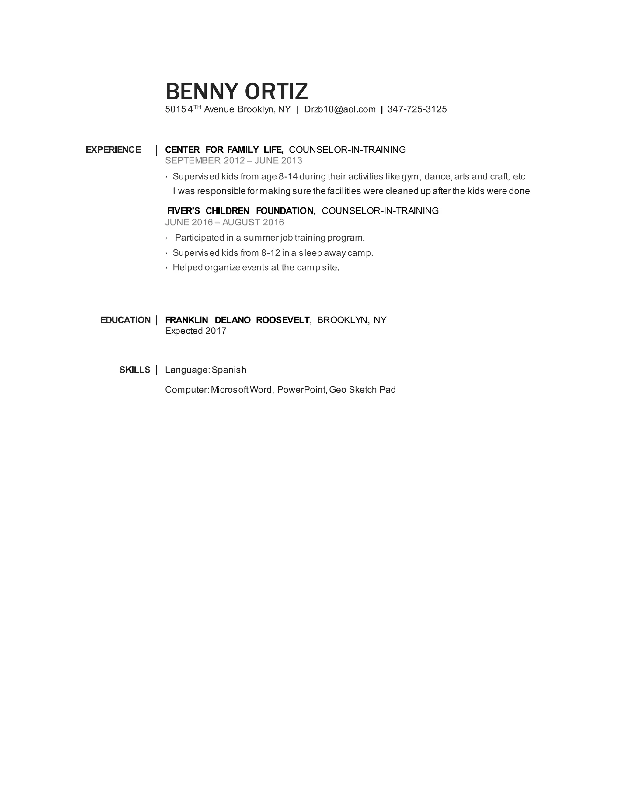 Benny Ortiz resume 1 | DOCX