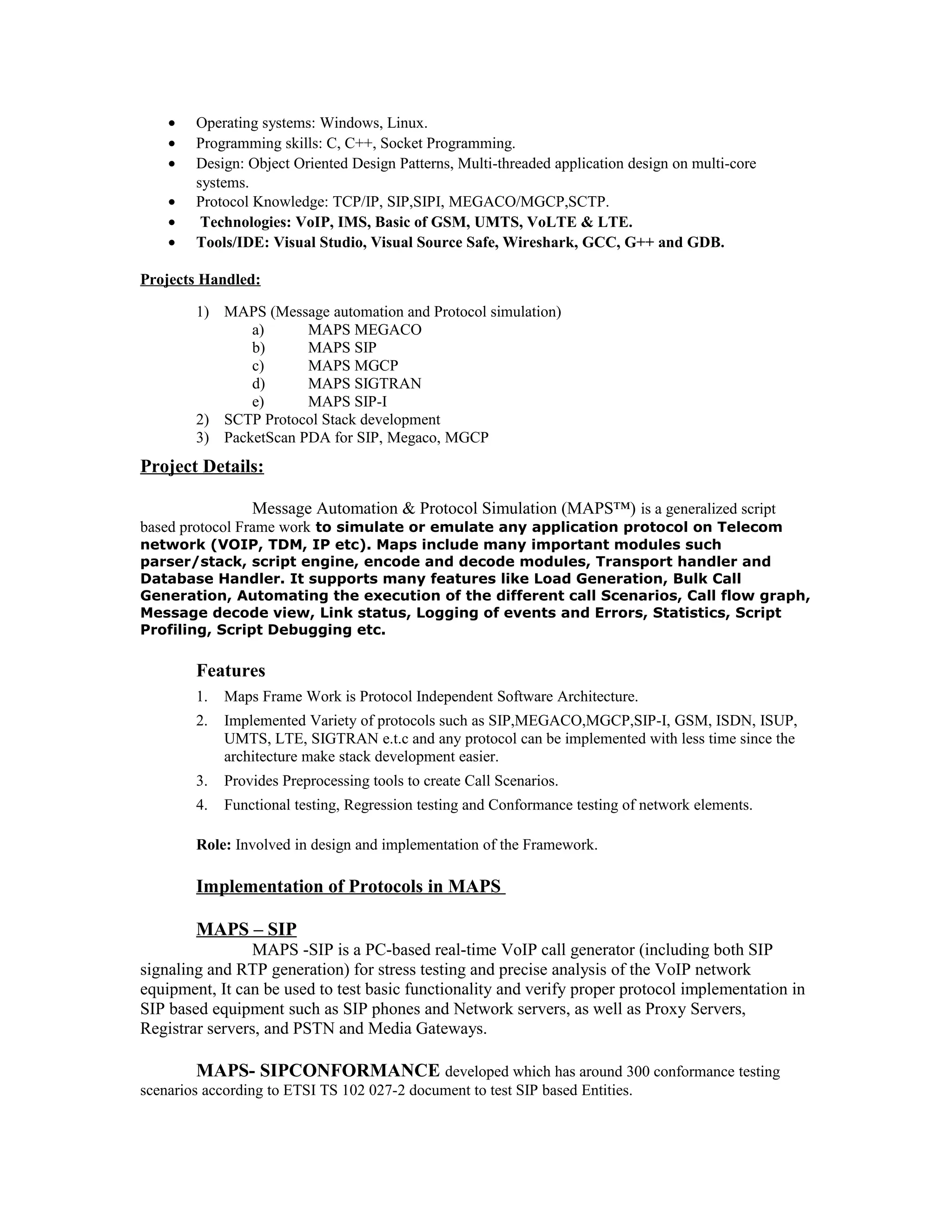 Resume 8 Yrs.Exp. c c++,Telecom | DOC