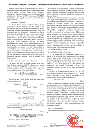 Performance on speech enhancement objective quality measures using hybrid wavelet thresholding | PDF