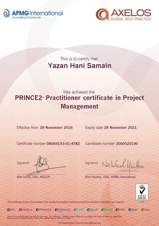 PRINCE2 Practitioner Certificate | PDF