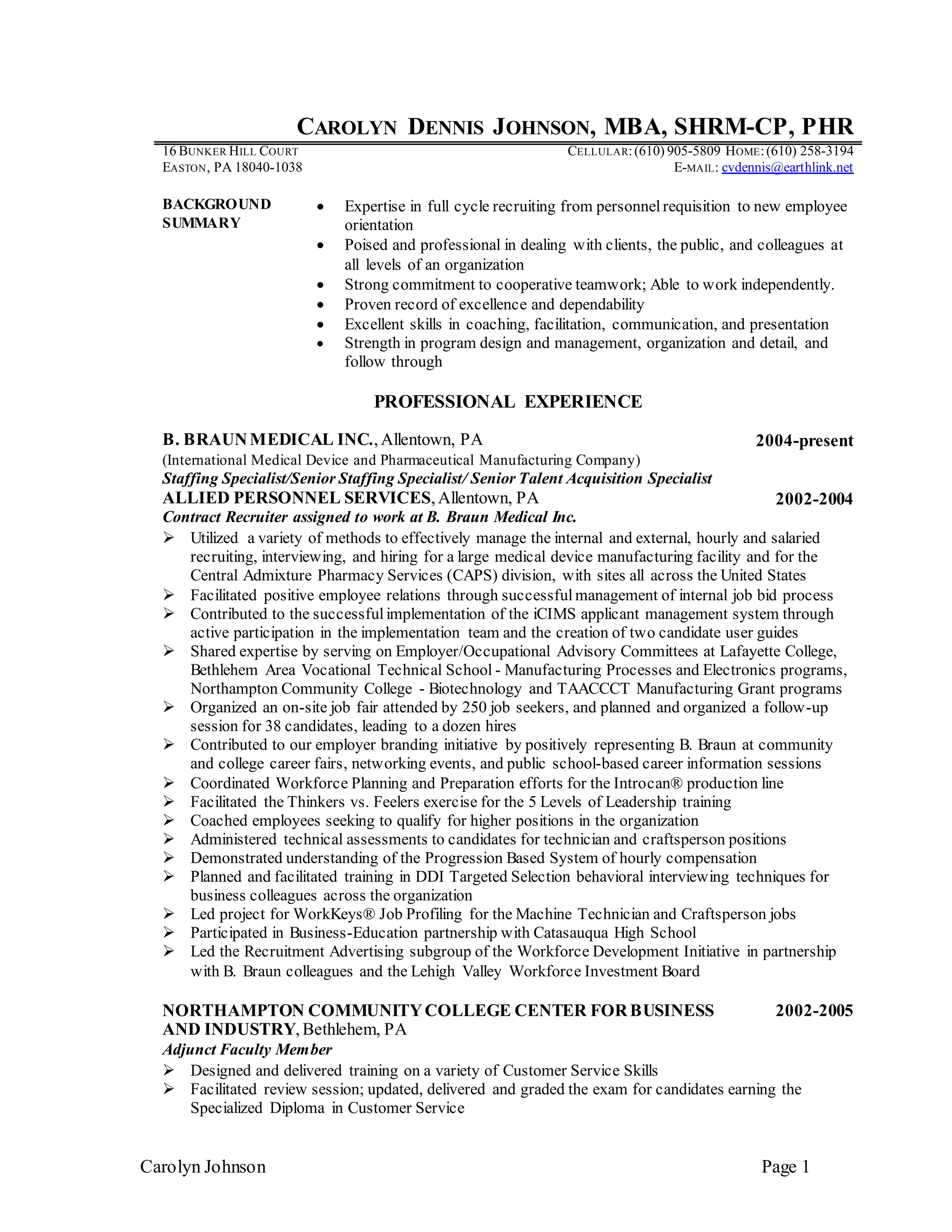 Carolyn Dennis Johnson Resume 2016 | PDF