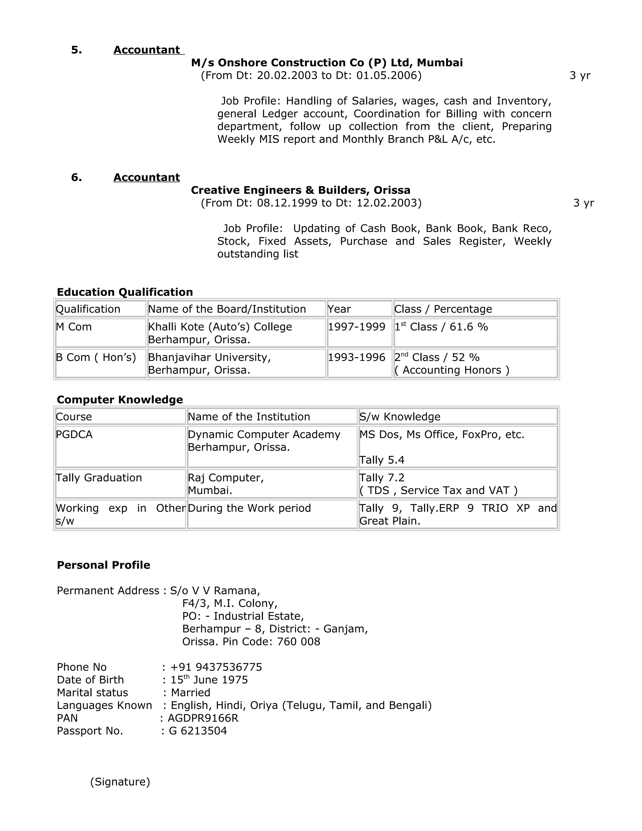 V Rama Rao - CV | DOC