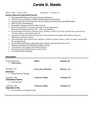 Carole D. Steele Resume 2016 | PDF