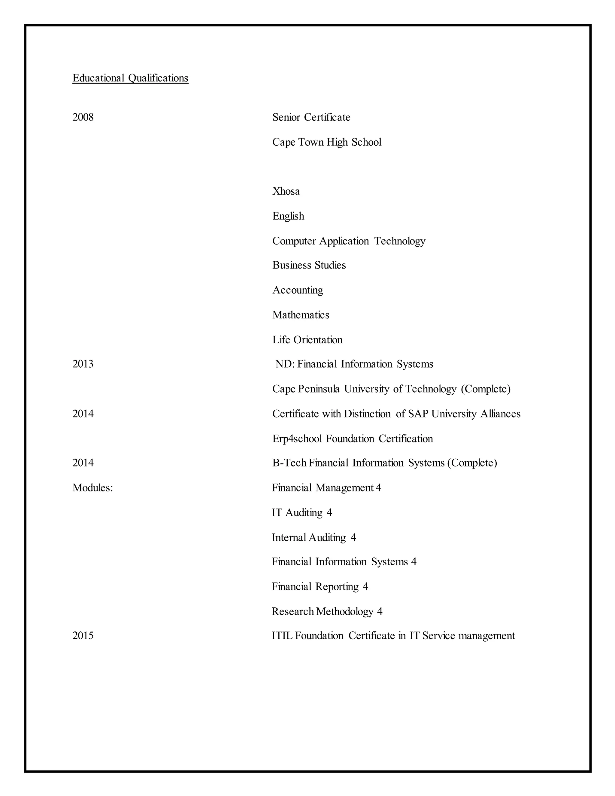 Zandile Stuurman's CV | PDF