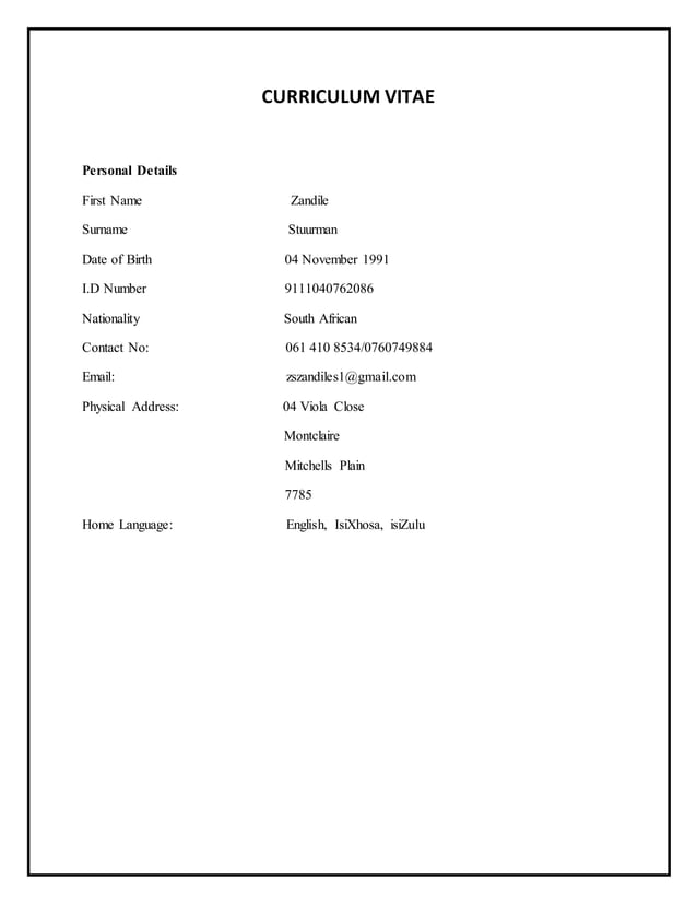 Zandile Stuurman's CV | PDF