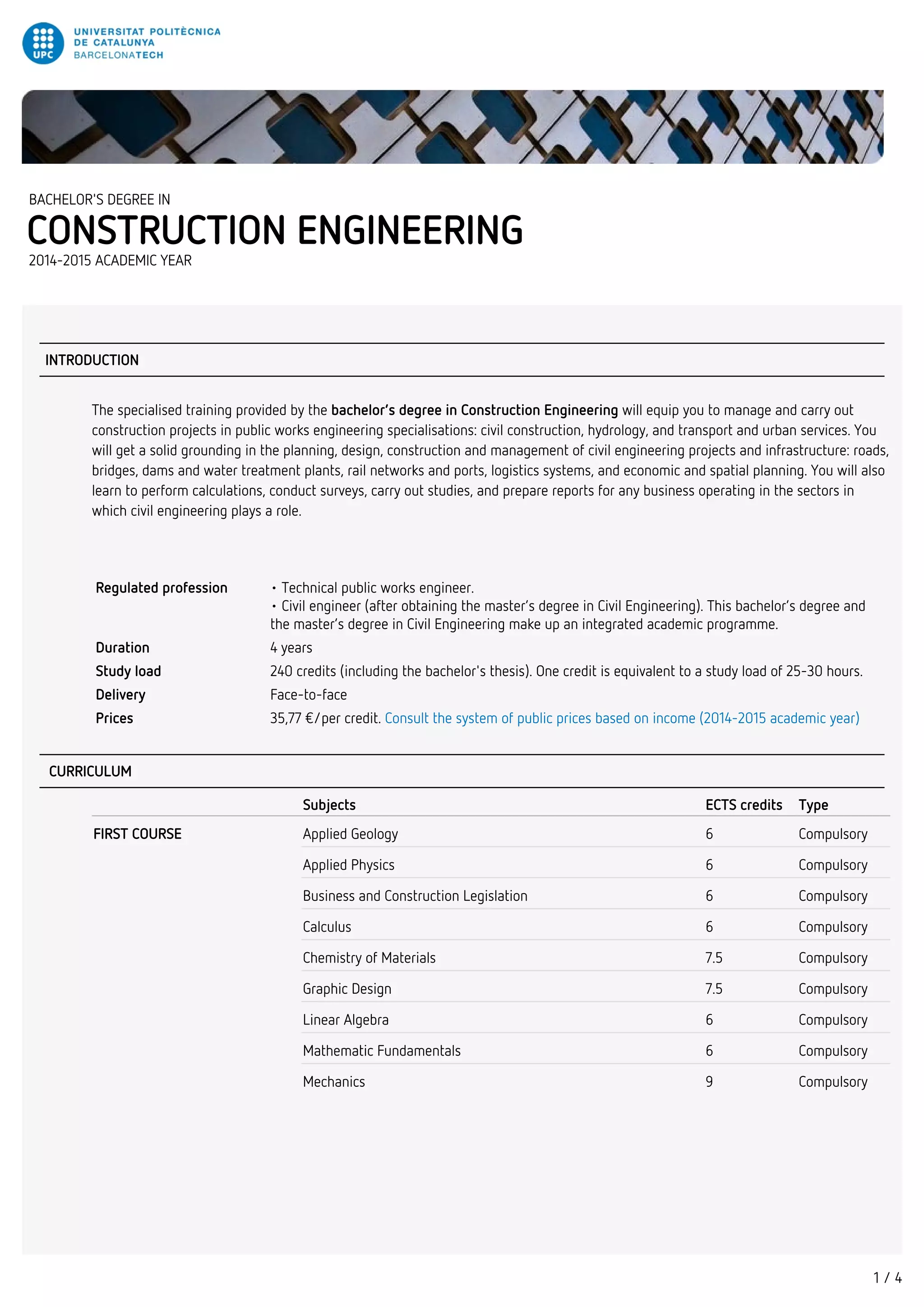 Bachelor's degree in Construction Engineering (ETSECCPB) | PDF