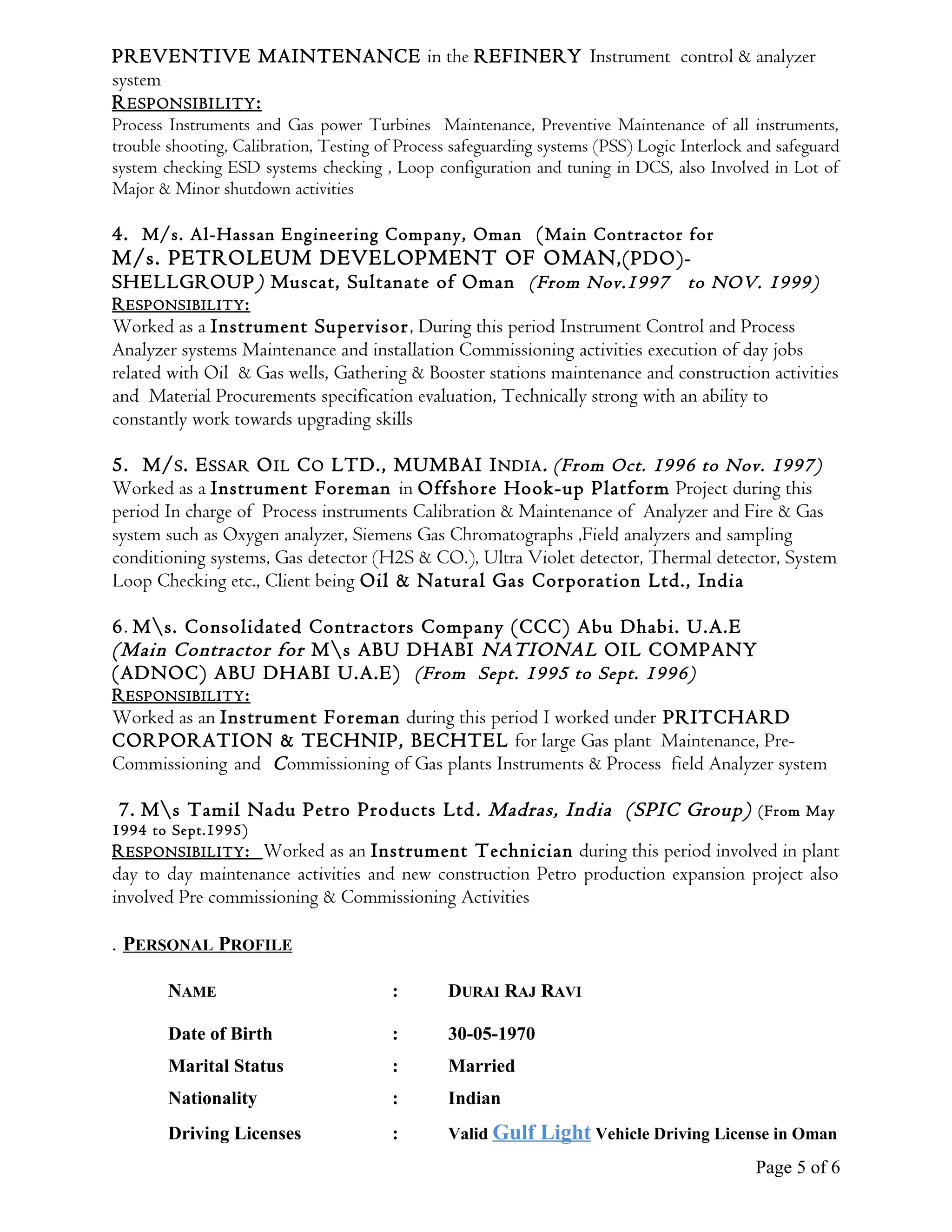 RAVI_D Sr.Instrument Technician | DOC