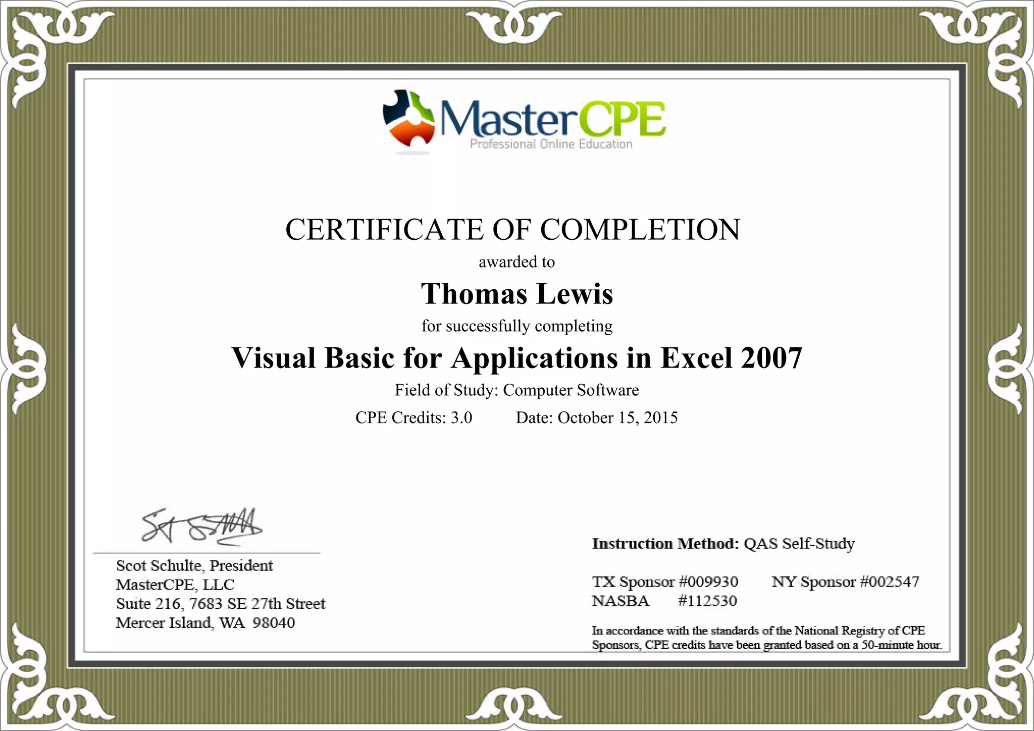 VBA certificate | PDF