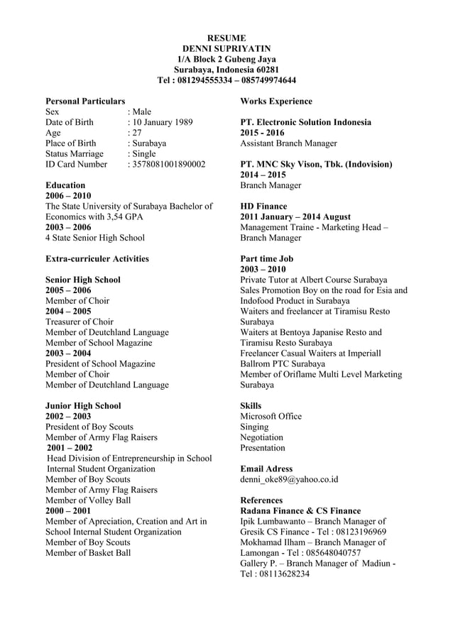 DENNI SUPRIYATIN - CV 2016 | PDF