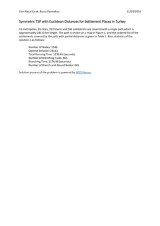 Symmetric TSP with Euclidean Distances for Settlement Places in Turkey ...