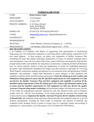 Revised cv kk gupta | PDF