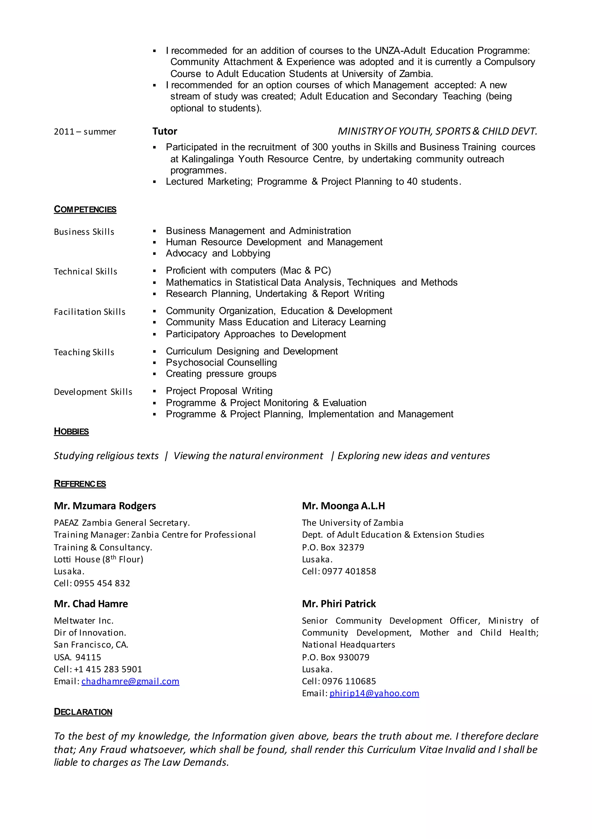 NAMATE LYENDA - C V | DOCX