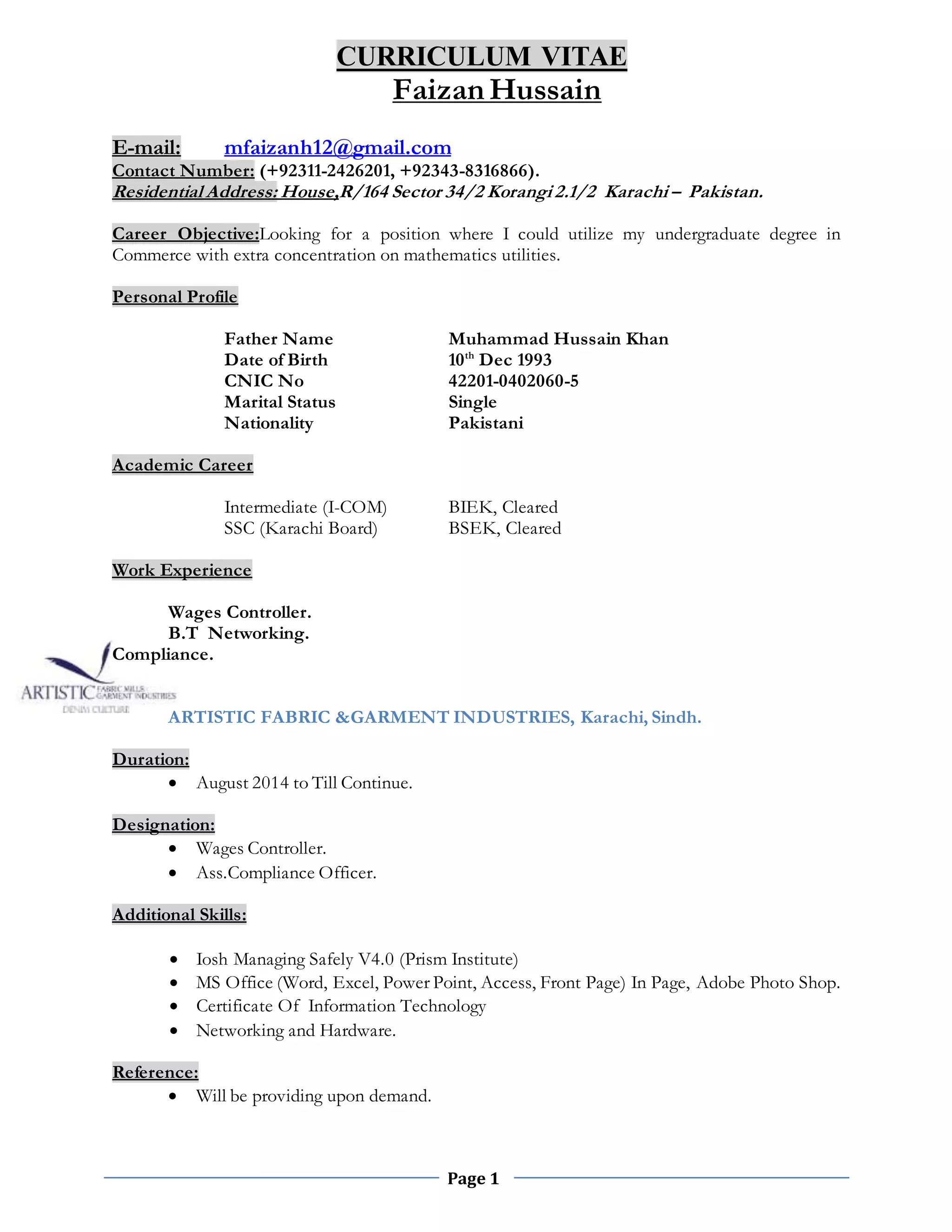 Faizan C.v | PDF