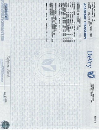 Academic Transcript (DeVry) | PDF