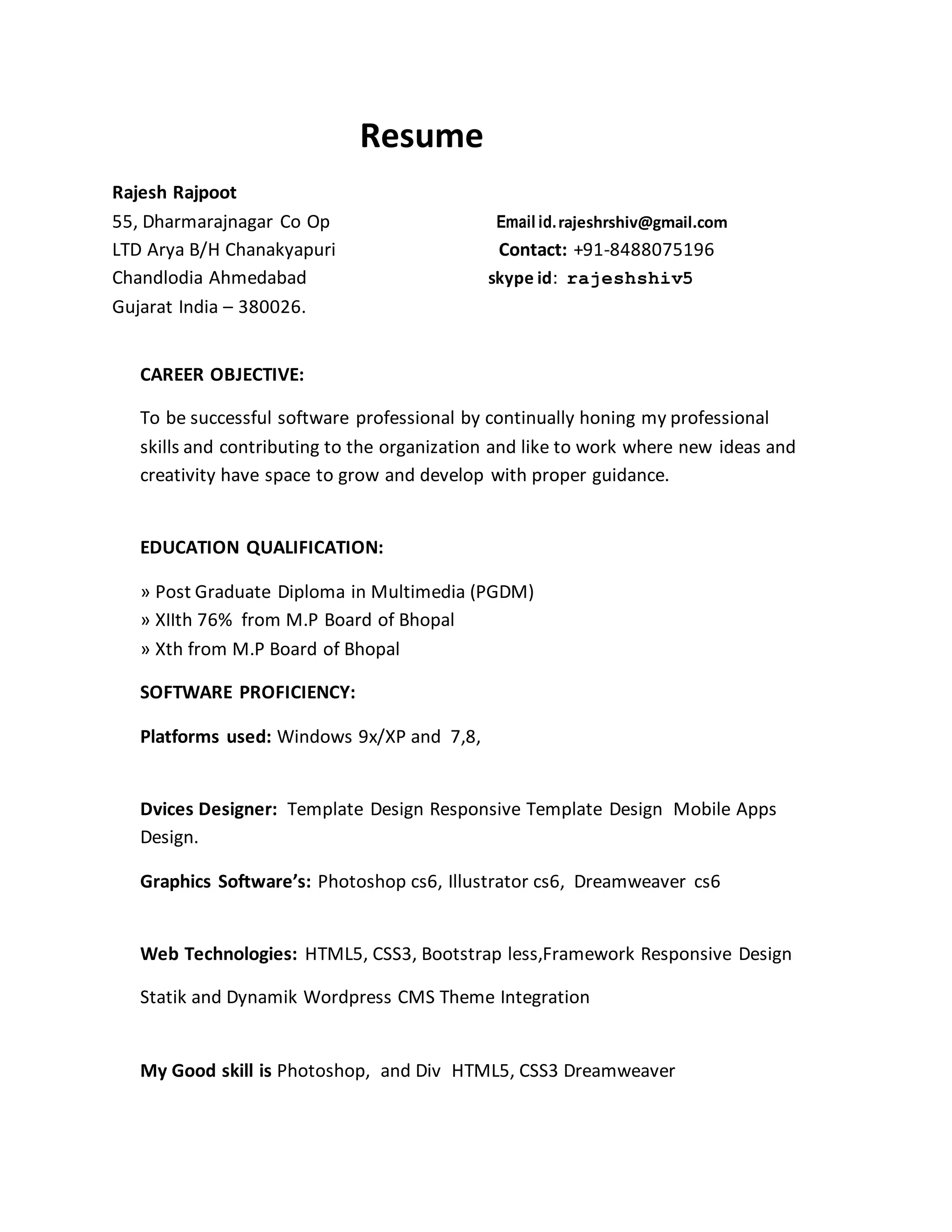 Rajesh Rajpoot CV | DOCX | Computer Software and Applications | Computing