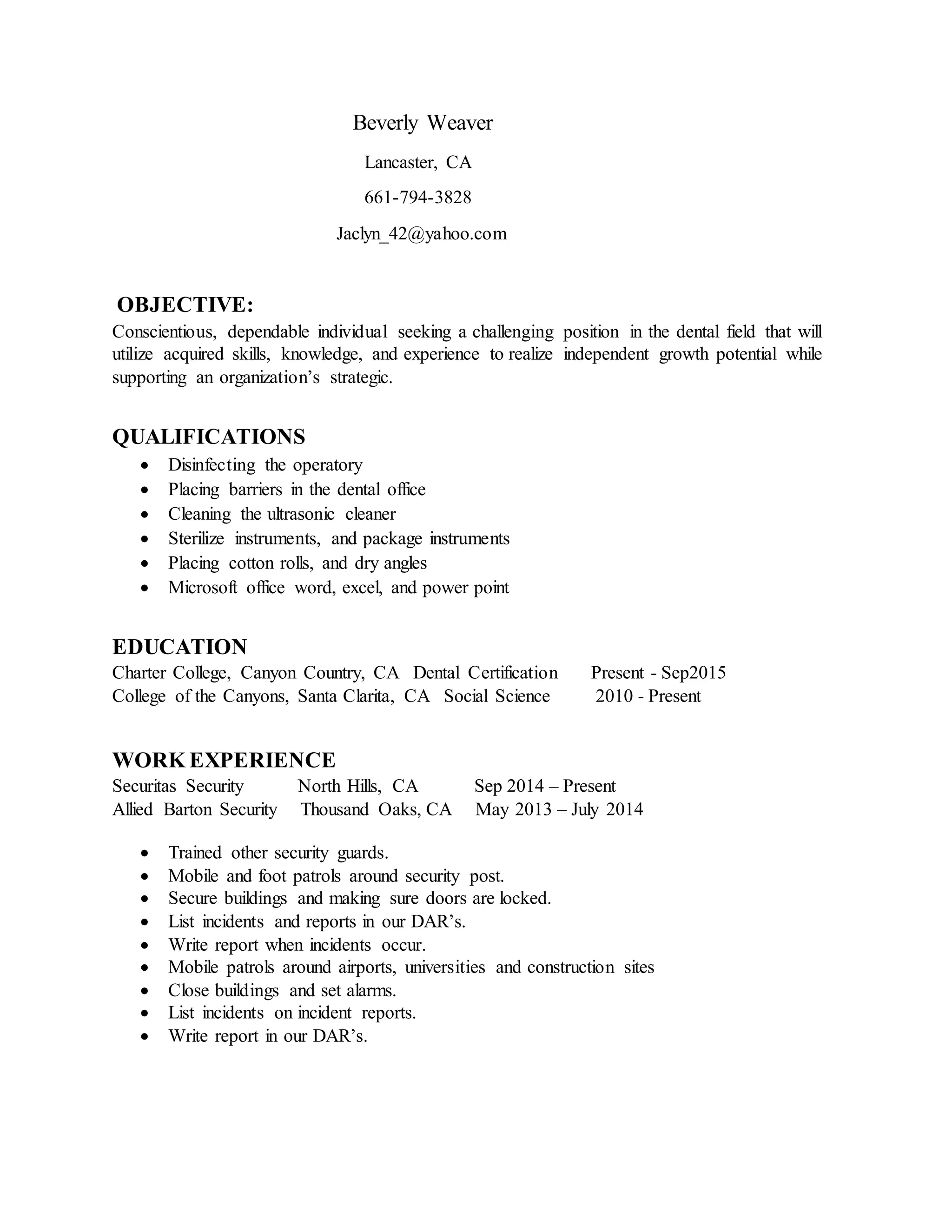 beverly weaver resume | DOCX