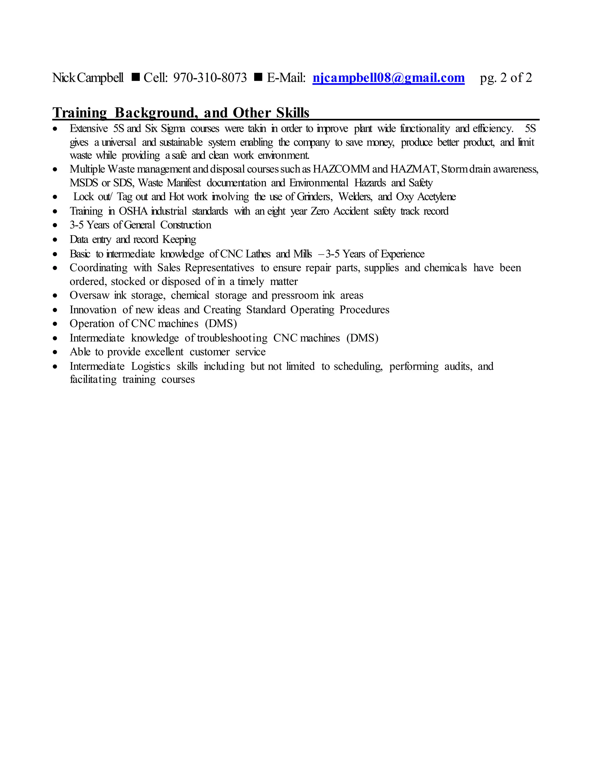 Nick Resume Updated | DOCX | Resume Writing and Advice | Job Search