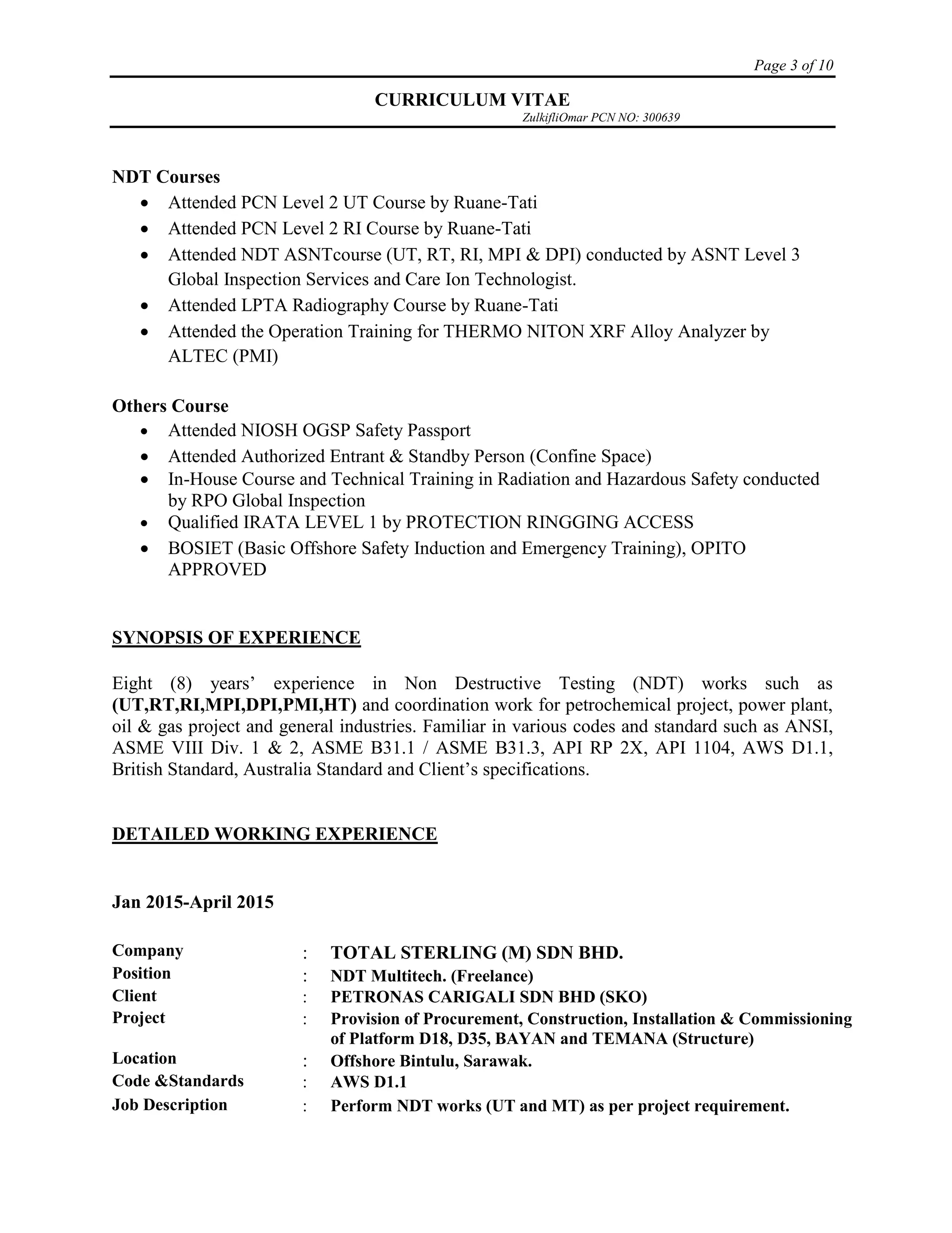 CV ZULKIFLI OMAR (April 2015) | PDF