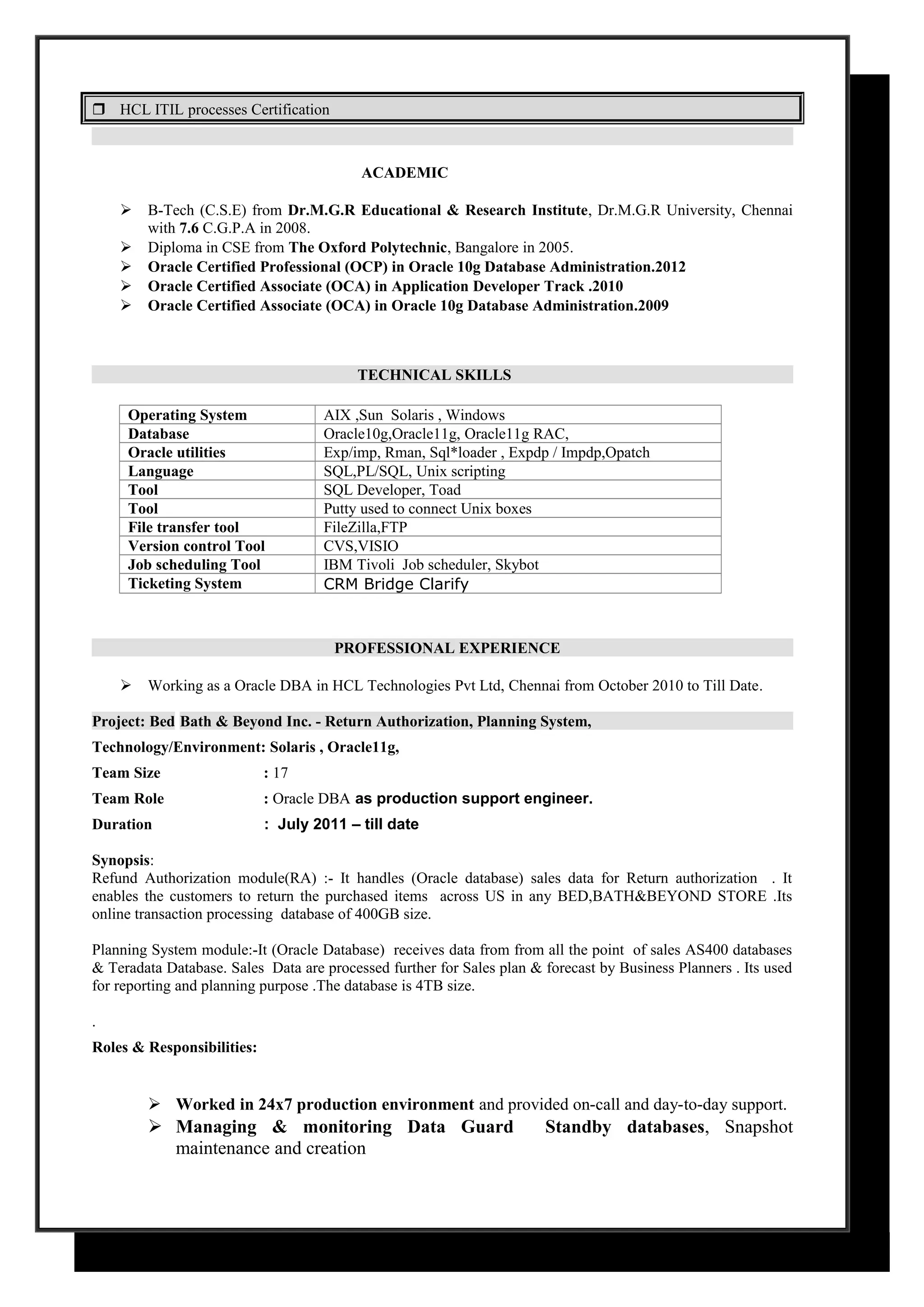 siddharthaBS_DBA | DOC | Databases | Computer Software and Applications