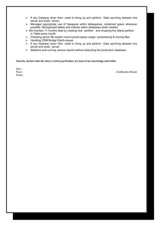 siddharthaBS_DBA | DOC | Databases | Computer Software and Applications