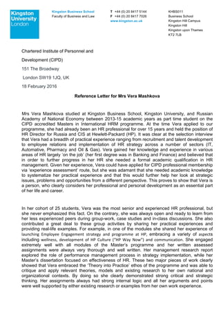 Reference Letter for Vera Mashkova | PDF