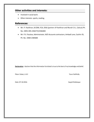 SAYYID SHAFEEQUE RESUME | PDF