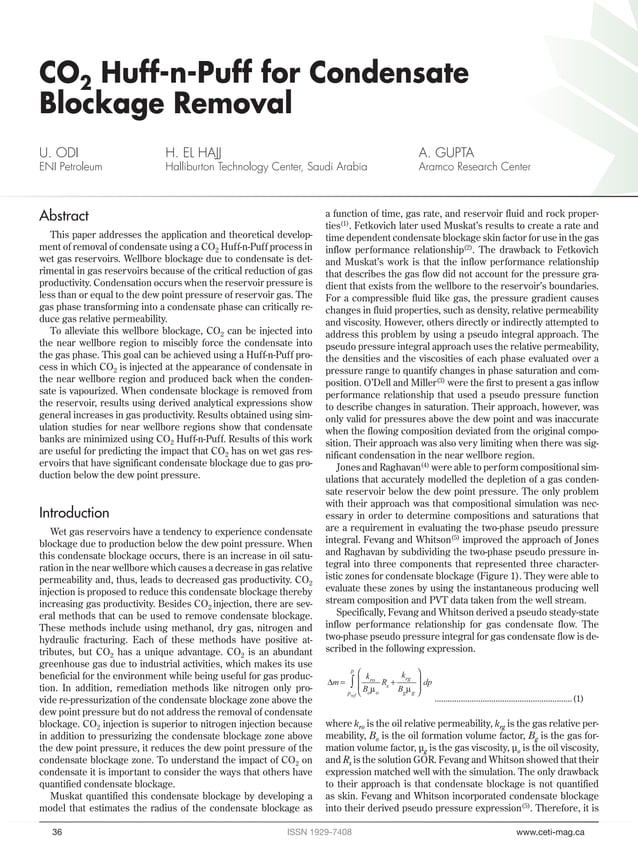 Peer Reviewed CETI 14-044: CO2 Huff-n-Puff for Condensate Blockage ...